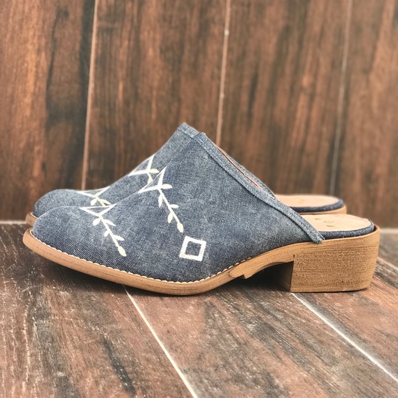 Anthropologie | Shoes | Closed Toe Open Back Textile Jean Mule Clog ...